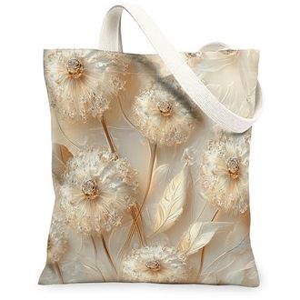 Generic Sac fourre-tout en toile avec motif floral de pissenlit printanier pour le shopping, 33 x 38,1 cm, style 3D, motif floral, r&eacute;utilisable, sac d&eacute;picerie