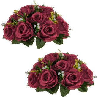 Nuptio Blume Hochzeit Tafelaufs&auml;tze f&uuml;r Tische - 2 St&uuml;ck 24cm Durchmesser Burgunderrot K&uuml;nstliche Blumen f&uuml;r Tisch Gef&auml;lschte Rose Arrangements f&uuml;r Hochzeite