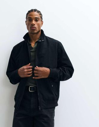 Threadbare wasserabweisende Mikrofaser-Harrington-Jacke in Schwarz