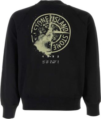 Stone Island Logo-Embroidered Cotton Sweatshirt - Black