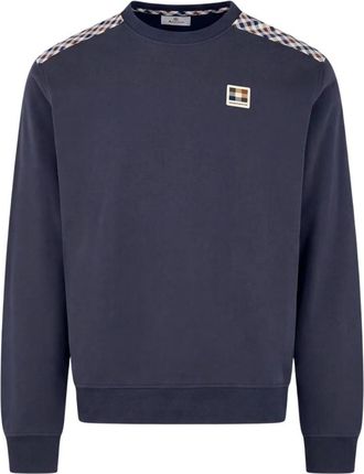 Aquascutum Sweatshirt mit Karomuster-Schulterpartie - - Sweatshirts & Hoodies - Herren - Blau - 2XL