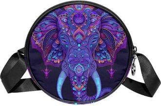 Generic Sac &agrave; bandouli&egrave;re rond pour femme, petit sac &agrave; bandouli&egrave;re ethnique lotus avec fermeture &eacute;clair, bretelles r&eacute;glables, sac &agrave; main rond d&eacute;contract&eacute; pour