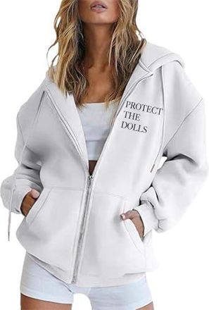 Generic Sweat &agrave; capuche pour femme, veste &agrave; capuche longue, sweat &agrave; capuche avec manches longues, fermeture &eacute;clair, manteau surdimensionn&eacute;, style sport, ferme