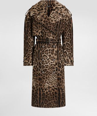 Dolce & Gabbana Mantel Aus Baumwoll-drill Mit Zweireihiger Knopfleiste Und Leo-print - Frau M&auml;ntel Und Jacken Animalprint 46