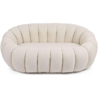 Menzzo Canap&eacute; 2 Places design coquillage Horizan Tissu bouclette Cr&egrave;me