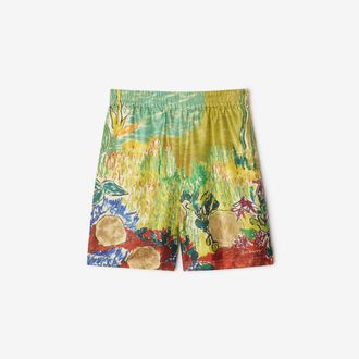 Burberry Seidenshorts mit Highgrove-Brunnenmotiv, Size: XXXL