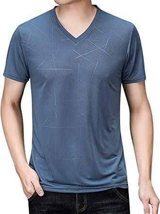 Generic T-shirt de sport &agrave; manches courtes pour homme Motif rayures, bleu, XXL