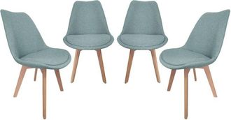Sweeek Lot de 4 chaises scandinaves revêtement tissu bleu clair. pieds bois de hêtre - Nils