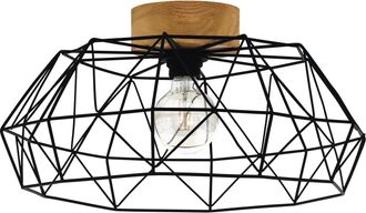 Eglo Deckenlampe Padstow, Deckenleuchte Vintage, Industrial, Retro, Deckenstrahler aus Stahl und Holz, Wohnzimmerlampe in Schwarz, Natur, Flurlampe Decke F