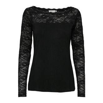 Kaffe Schwarzes Spitzenboot-Hals-Top - - Tops - Damen - Schwarzk - XL