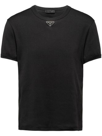 Prada t-shirt en coton à logo triangulaire - Noir