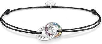Thomas Sabo A2085-318-7-L22V Bracelet textile pour femme en argent sterling 925 avec deux anneaux et pierres multicolores noircies Noir Longueur 22 cm, 22 cm, Arg