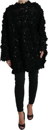 Dolce & Gabbana Femme, Sweatshirts et sweats &agrave; capuche, Noir, Taille: 36 FR Pull &agrave; col montant en dentelle &agrave; sequins