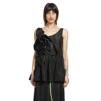 Simone Rocha Pressed Rosette Tilted Neck Peplum Top