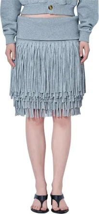 Abra Femme, Jupes, Gris, Taille: 40 FR Jupe en maille &agrave; franges