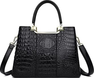Generic Sac &agrave; main en cuir v&eacute;ritable pour femme, sac &agrave; main tendance avec poign&eacute;e sur le dessus, grand sac fourre-tout pour femme, Noir, Large