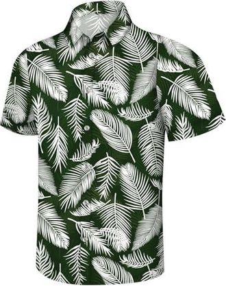 Generic Chemise hawa&iuml;enne &agrave; manches courtes pour homme - Sans plis - Boutonn&eacute;e - &Eacute;vacuation de lhumidit&eacute; - S&eacute;chage rapide - Imprim&eacute; d&eacute;contract&eacute; - Haut color&eacute; 
