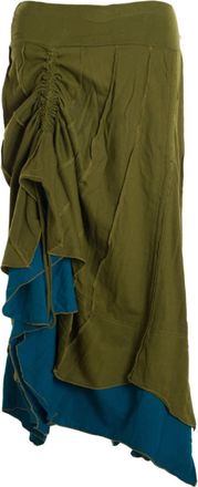 vishes Alternative Bekleidung - Langer Damen Rock Lang L&auml;ngenverstellbar zum Hochschieben Raffen Olive 42