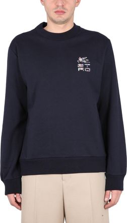 Etro Logo-Embroidered Crewneck Sweatshirt - Blue