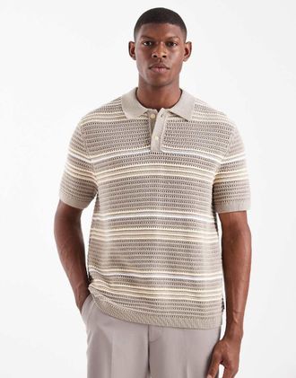 Levi's Kurz&auml;rmliges Polohemd aus Strick in Hellbraun gestreift-Brown