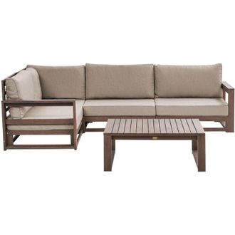 Beliani Garten Ecksofa mit Tisch 4-Sitzer TIMOR rechtsseitig modular zertifiziertes Akazienholz Dunkelbraun