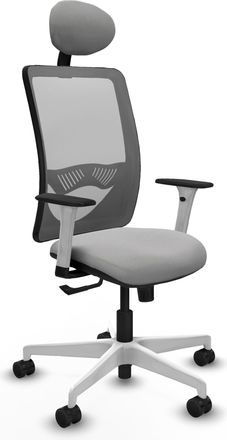 Piqueras y Crespo Grauer Schreibtisch Zulema mit wei&szlig;en und schwarzen Armlehnen, h&ouml;henverstellbare Lendenwirbelst&uuml;tze und festes Kopfteil, ausgestattet mit 3 Positionen