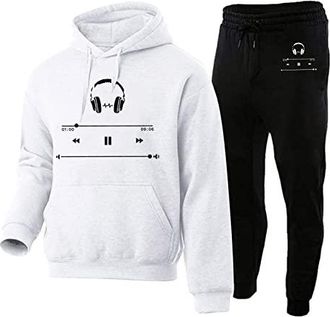 Generic Ensemble complet de sport 2026 pour homme - Automne et hiver - Tendance - Imprim&eacute; lettre - Avec poche - Velours - Sweat &agrave; capuche et pantalon - Pour l