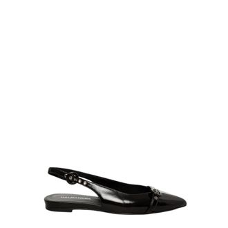 Halmanera Femme, Chaussures, Noir, Taille: 40 EU Sandale plate Slingback en glaçure noire