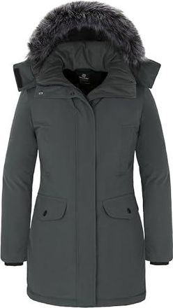 Wantdo Femme Manteau dhiver Chaud Puffer Blouson Longue Epaisse avec Capuche Fourrure Amovible Parka dhiver Décontracté Slim Fit Gris moyen L