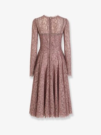 Dolce & Gabbana Womens Lace Dress Pink Cotton