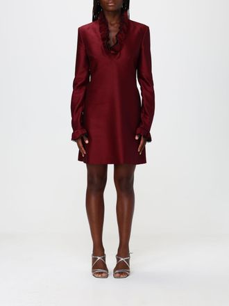 Alberta Ferretti Mini-robe en satin &agrave; manches longues avec col &agrave; volants et col V