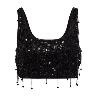 SIMKHAI Jalen Cropped Pailletten-Top - - Tops - Damen - Schwarzk - M