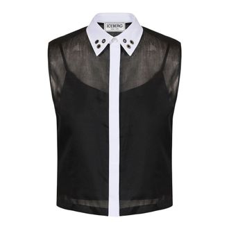 Iceberg Femme, Tops, Noir, Taille: 36 FR Top Coupe Standard en Mousseline Technique avec Doublure