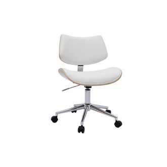 Miliboo Miliboo - Chaise de bureau &agrave; roulettes design blanc, bois clair ch&ecirc;ne et m&eacute;tal malmo