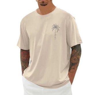 Generic T-shirt d&eacute;t&eacute; pour homme - Col rond - Manches courtes - Avec imprim&eacute; ville - Chemises basiques - Chemises d&eacute;contract&eacute;es - T-shirts de sport, beige, 3XL