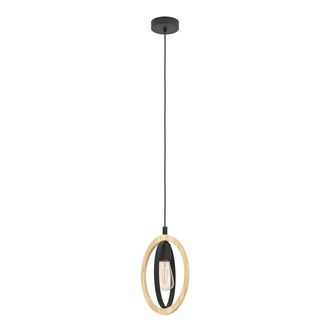 Eglo Pendelleuchte Basildon, 1 flammige Hängelampe Vintage, Industrial, Retro, Hängeleuchte aus Stahl und Holz in Schwarz, Natur, Esstischlampe, Wohnzimmer