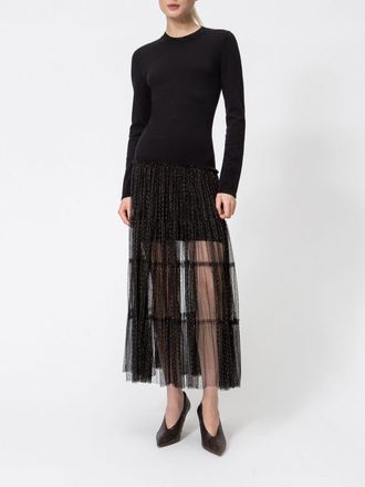 Twinset Schmal geschnittenes Midi-Strickkleid mit langen &Auml;rmeln aus Wollmischung und T&uuml;ll