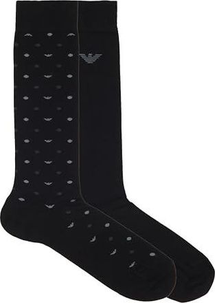 Emporio Armani Allover Eagle 2-Pack Long Socks Lot de 2 Chaussettes, Noir, Taille Unique Homme