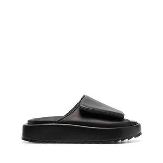 Gia Borghini Schwarze Leder-Casual-Open-Flats-Mules - - Shoes - Damen - Schwarzk - 41 EU
