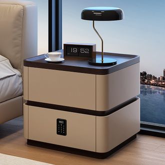 Generic Schlafzimmer-Nachttisch mit 2 Schubladen, Leder-Nachttisch, Wohnzimmer-Beistelltisch/M&ouml;bel, moderner Nachttisch, klassisches Farbschema(Brown,40cm/15.