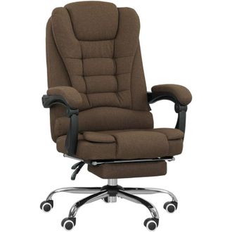 Vinsetto Fauteuil de bureau - Vinsetto - hauteur réglable, dossier inclinable et repose-pied - tissu aspect lin - 65x70x118cm - marron