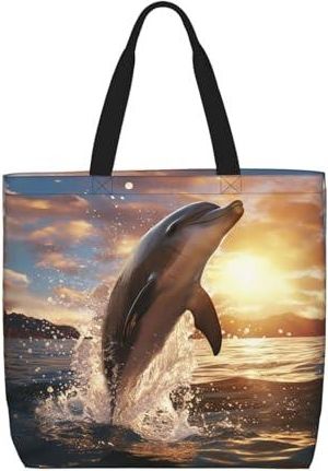 Generic Dauphin Sautant Dans La Mer Sac Fourre-Tout D&eacute;contract&eacute; Tote Bag R&eacute;utilisable Sac Courses Pour Voyage Shopping Travail