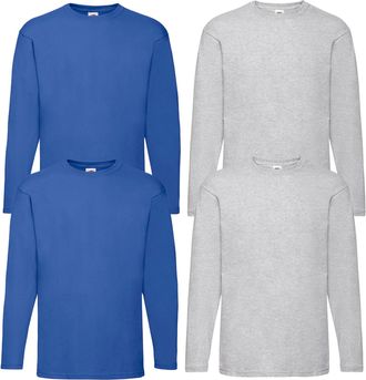 Fruit Of The Loom 4er Herren Longsleeve Baumwolle Tshirt Langarm Shirt Sets Verschiedene Farbsets M L XL 2XL 3XL 4XL 5XL & HLKauf-Block (XXL, 2X Royal, 2X Grau & 1x HLK