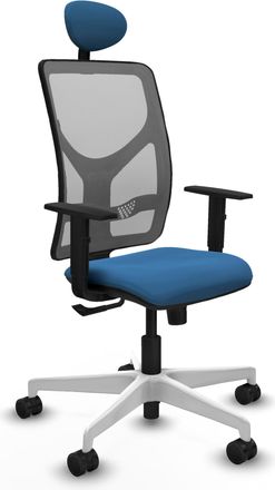 Piqueras y Crespo B&uuml;rostuhl, blau, mit 1D-Armlehnen, h&ouml;henverstellbare Lendenwirbelst&uuml;tze und festes Kopfteil, ausgestattet mit 3 Positionen und Schneideschaum, Grau/He