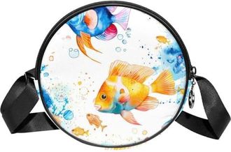 Generic Sac &agrave; bandouli&egrave;re rond rond pour femme, petit sac &agrave; bandouli&egrave;re motif poisson, sac &agrave; dos avec fermeture &eacute;clair, bretelles r&eacute;glables, d&eacute;contract&eacute; pour 