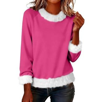 Generic T-shirt de Noël à manches longues pour femme avec col en peluche et ourlet en peluche - Chemises décontractées et tendance à col rond - Chemises dauto