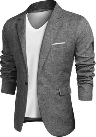 Coofandy Veste de Costume Homme Veste de Costume pour Homme Blazer Costume Coupe cintrée Veste de Sport légère Solide Classique Un Bouton Gris S