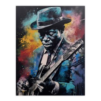 Artery8 Modern Blues Music Musician Colourful Painting Splat Art Portrait Extra Large XL Wall Art Poster Print
