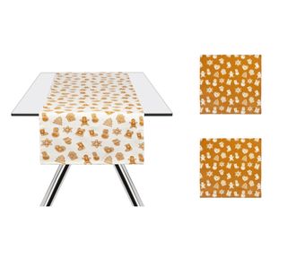 Excelsa Wonderful Ginger Tischläufer und Servietten, 100 % Baumwolle, orange mit Weihnachtsmotiven, Tischläufer 145 x 45 cm und 2 Servietten 45 x 45 cm, für F