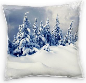 Paul Sinus Art Winter, weiß, grau, schneebedeckte Nadelbäume Deko Kissen 40x40cm für Couch Sofa Lounge Zierkissen - Dekoration zum Wohlfühlen